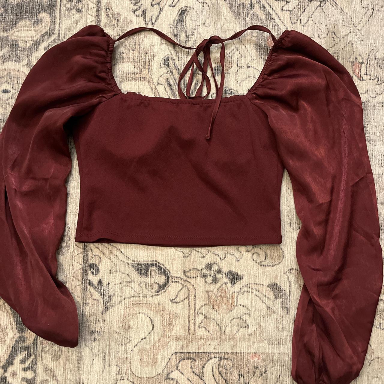 Urban outfitters Zara Burgundy red satin crop top.... | Depop