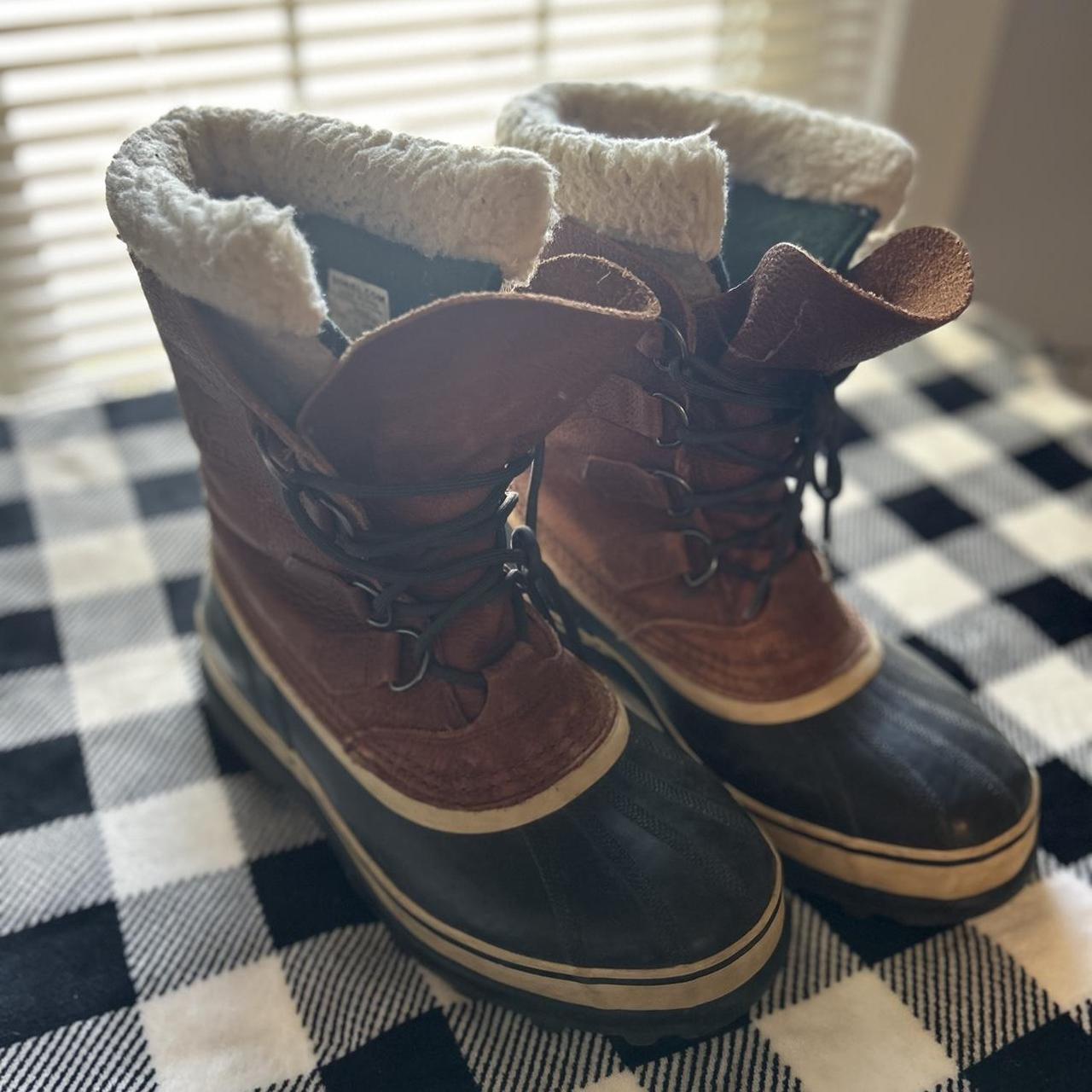 sorel brown and tan winter boots / winter boots /... - Depop