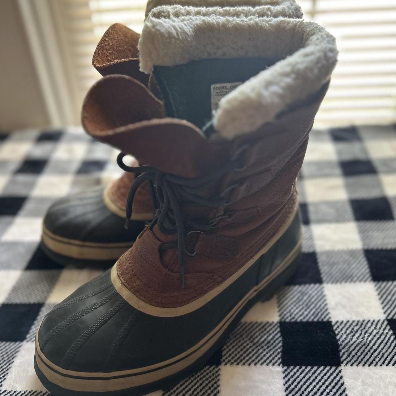 sorel brown and tan winter boots / winter boots /... - Depop