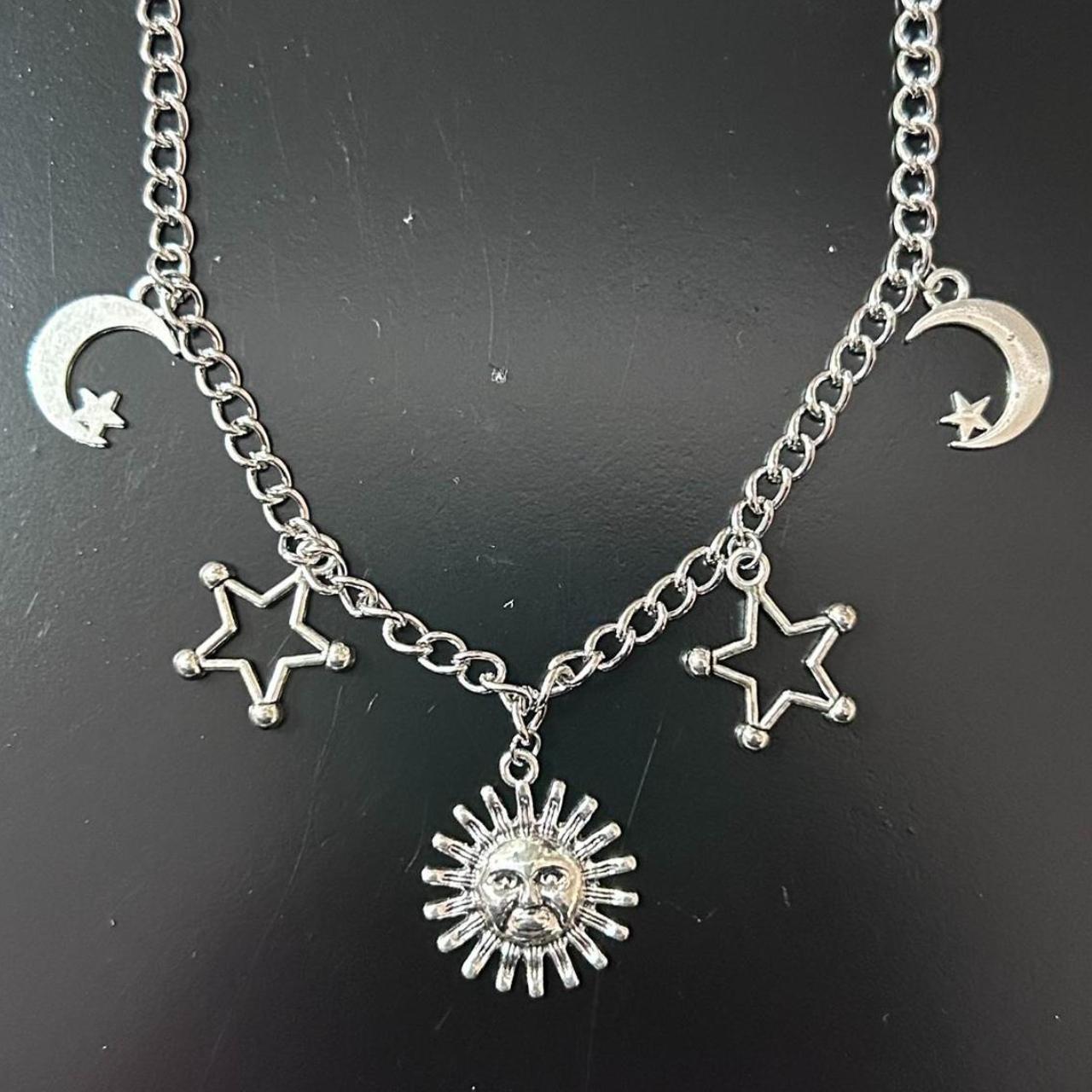⭐️🌙☀️ silver star moon and sun necklace / curb chain... - Depop