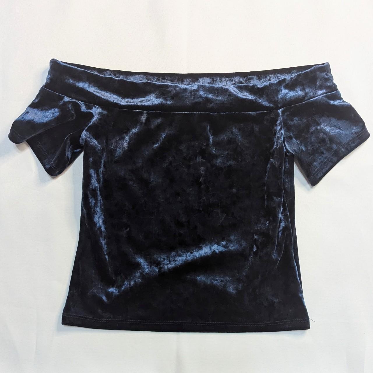 Deep blue velvet crop top from Forever 21. Wear... - Depop