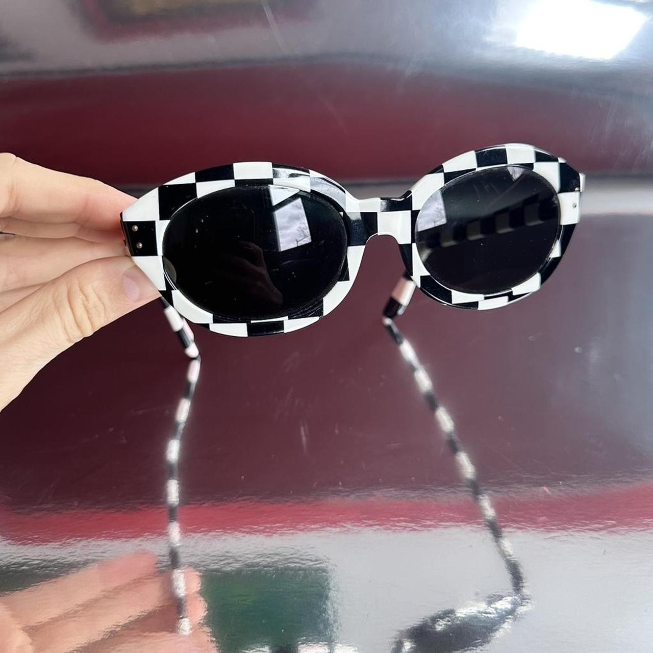Stunning unique checker vintage sunglasses in slight... - Depop