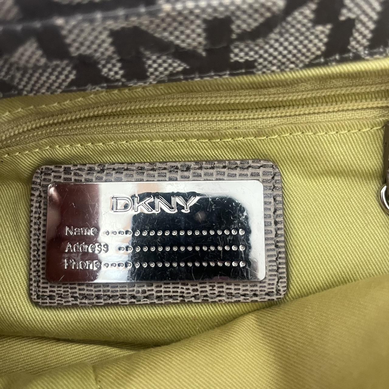 Brown and tan DKNY bag with yellow interior straps... | Depop