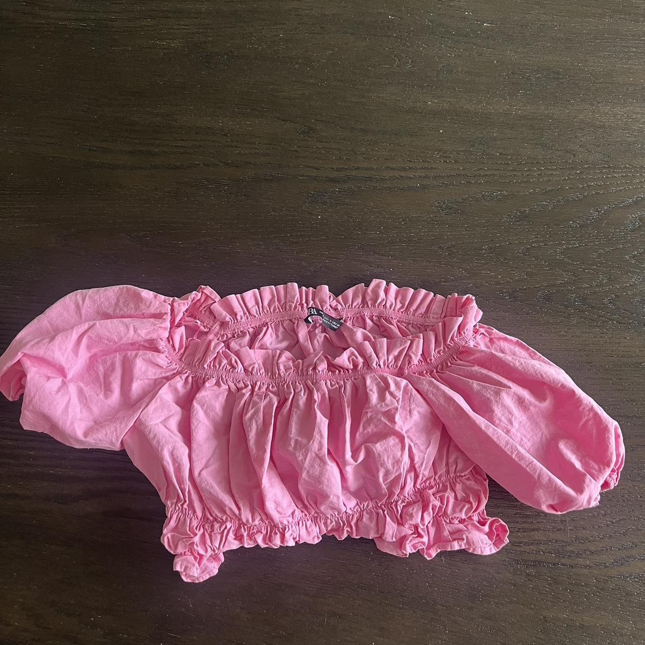 Zara pink ruffled crop top- size s - Depop