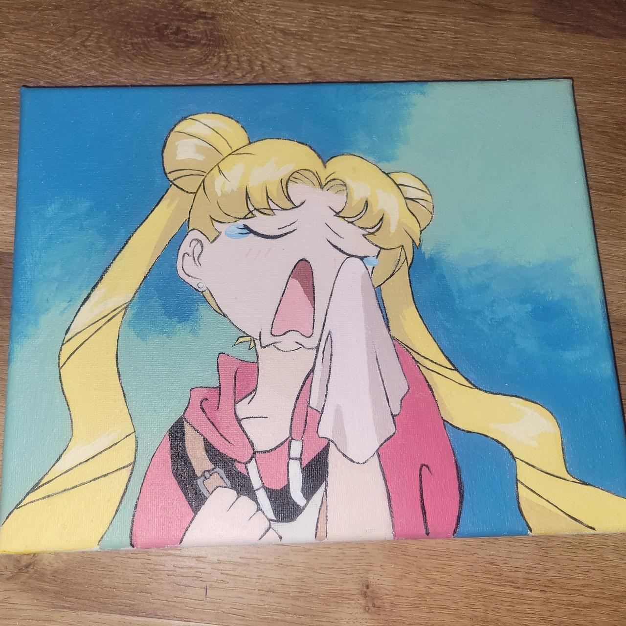 Usagi dramatic cry Sailor Moon Acrylic paint 8×10... | Depop