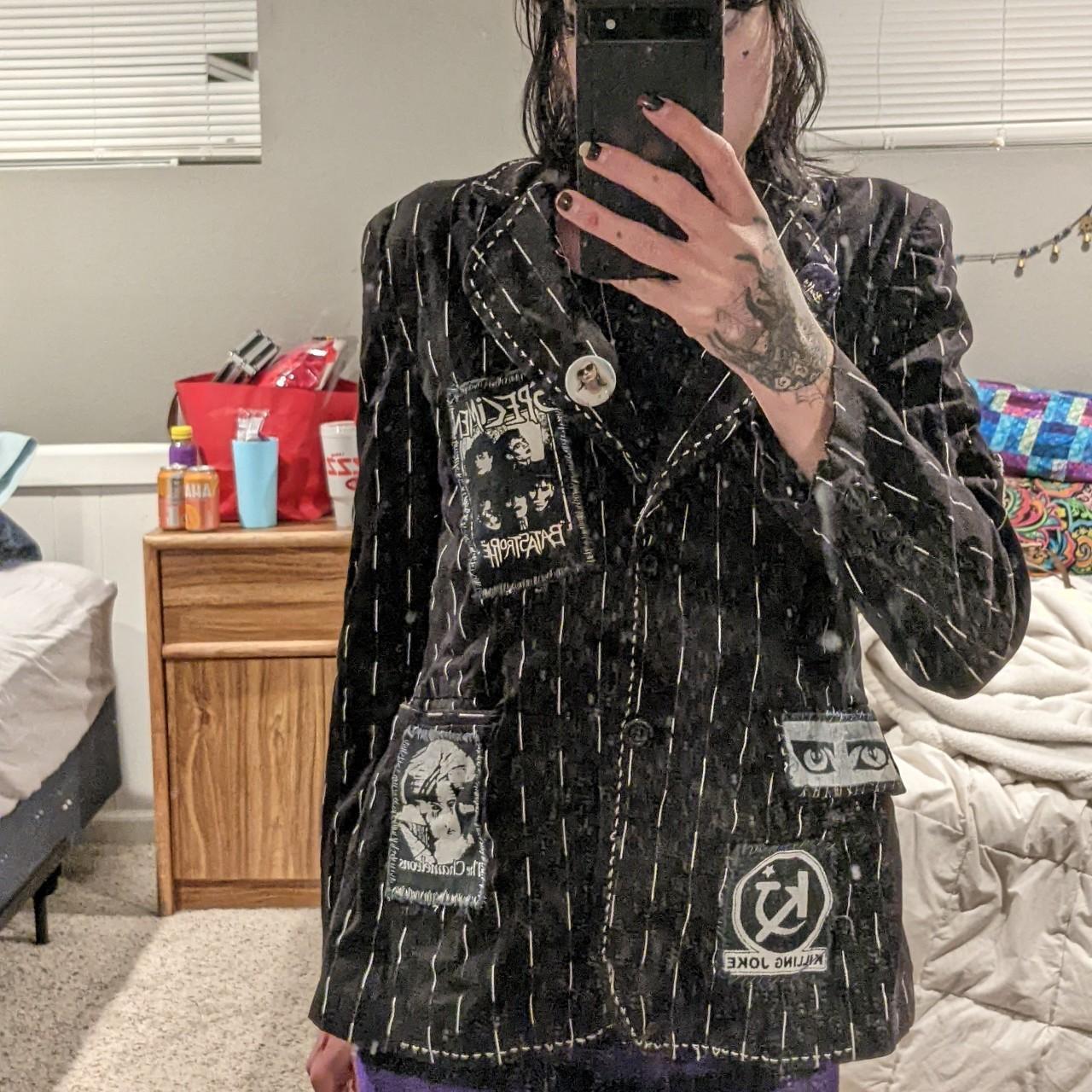 Pinstripe post-punk/goth patch jacket. I made this... | Depop