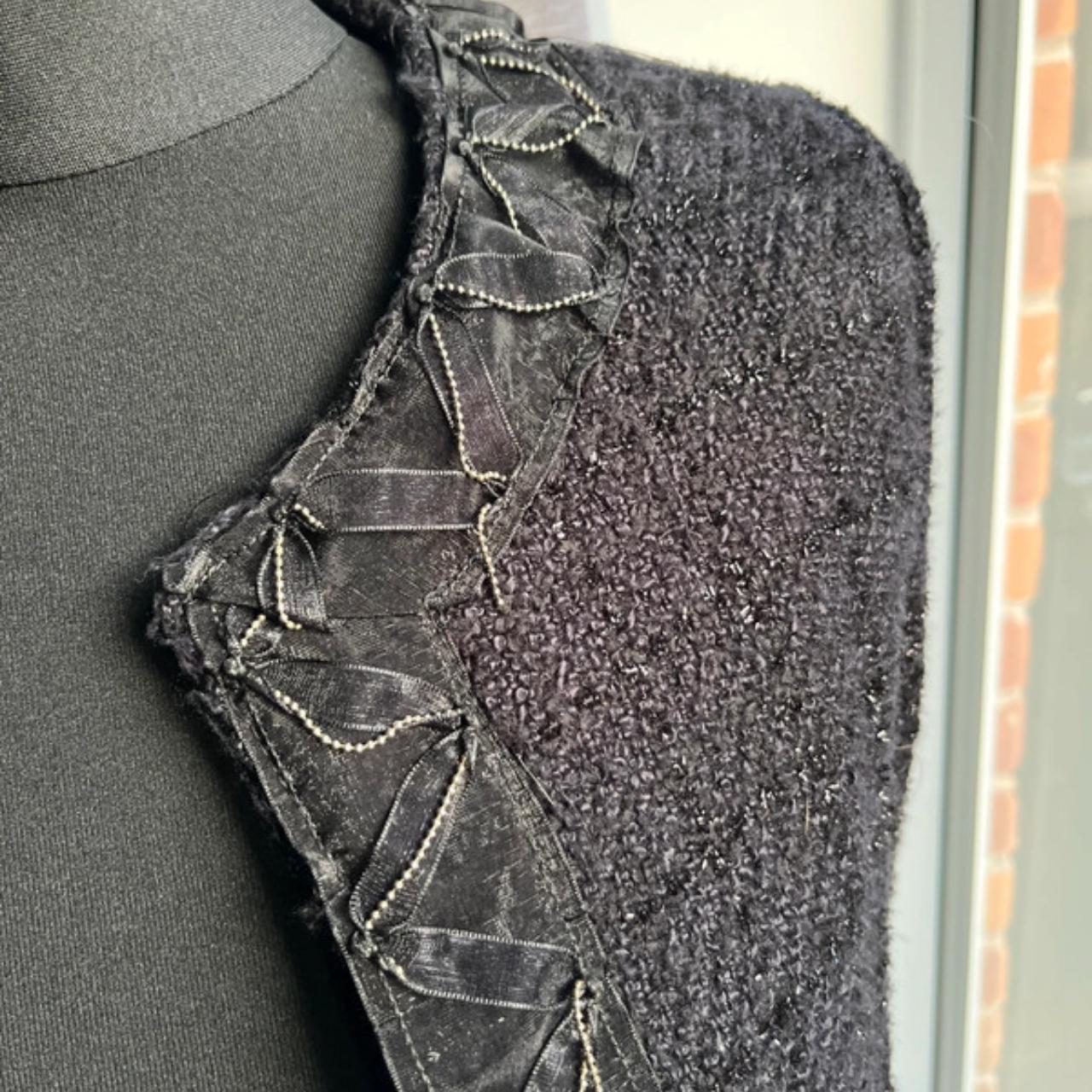 Silver Trim Boucle Jacket, Black One Size Used Jacket - Depop