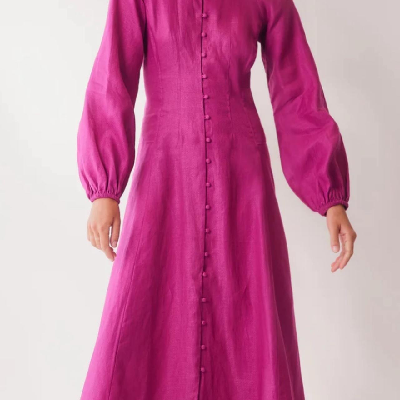 💗MORRISON Tilly Linen Midi Dress fuchsia, size 4... | Depop