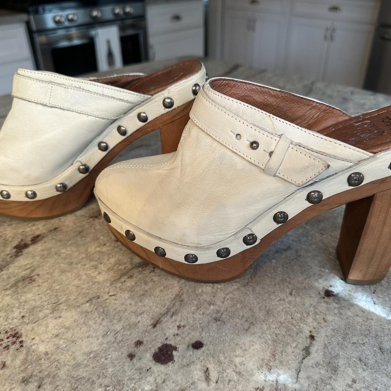 TOPSHOP cream colored clogs, 5 inch heel. Super... - Depop