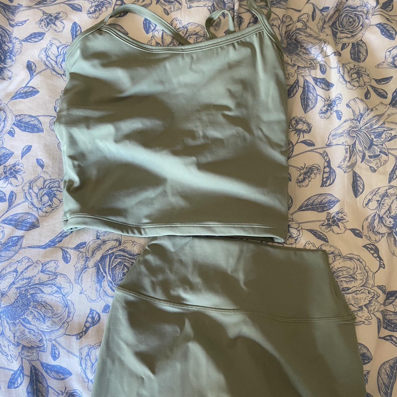 light green tank and biker shorts workout set! - Depop