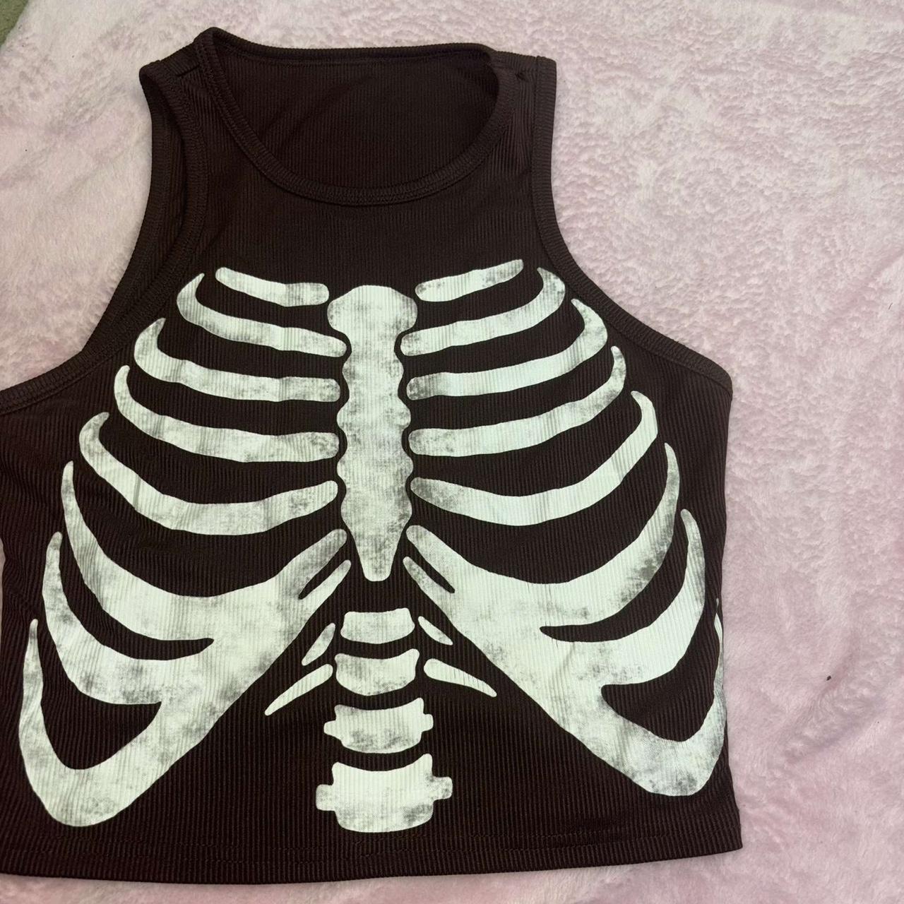 Brown and white skeleton crop top #goth #grunge | Depop
