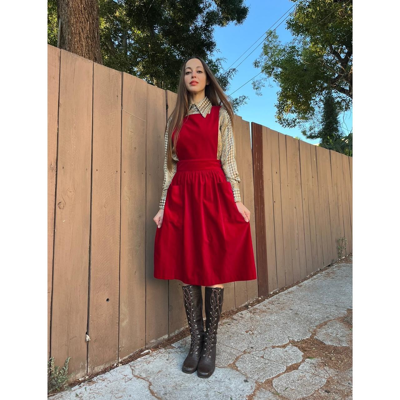 70s Ruby Red 100% Cotton Velvet Jumper Gorgeous... - Depop