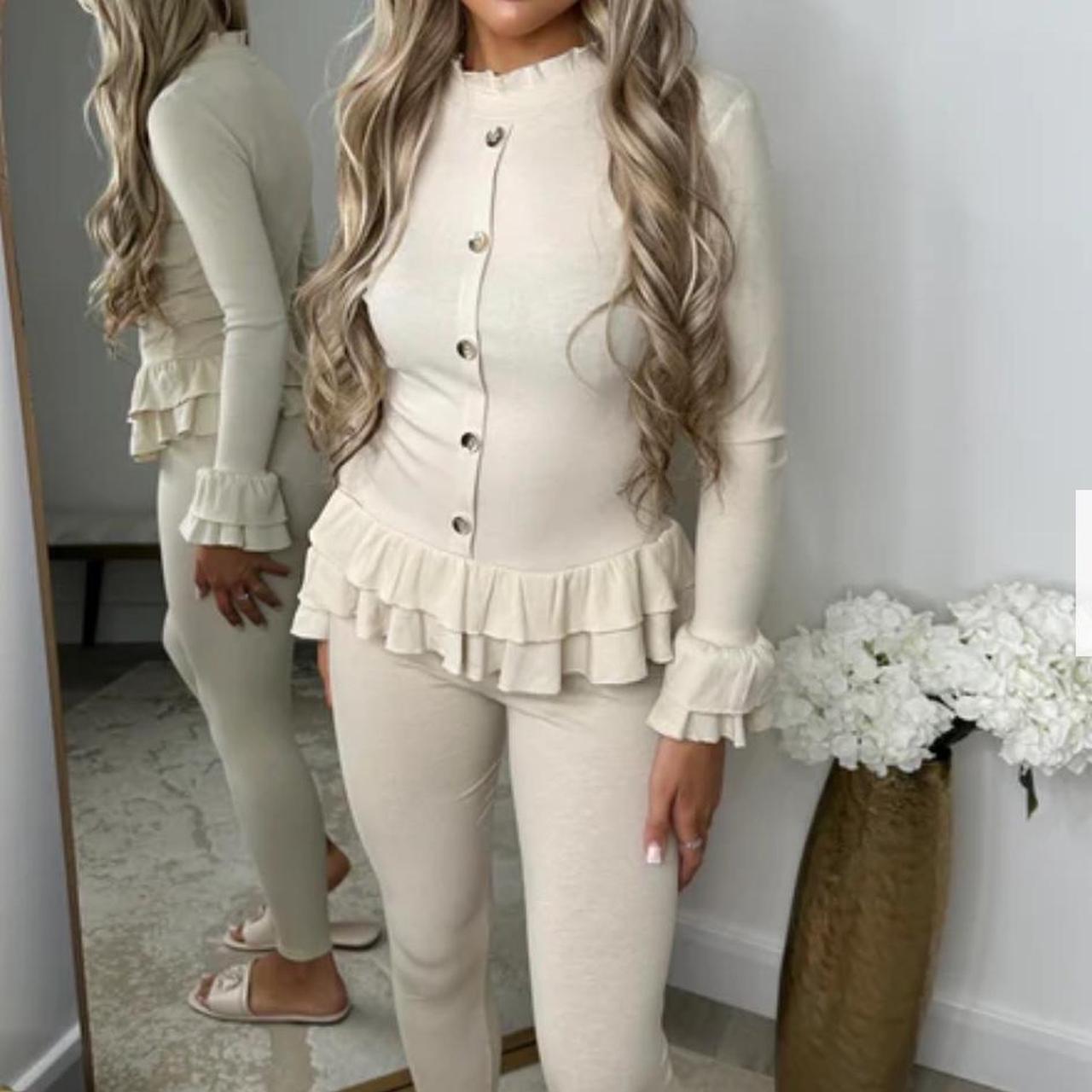 frilly set good condition beige colour top and... - Depop