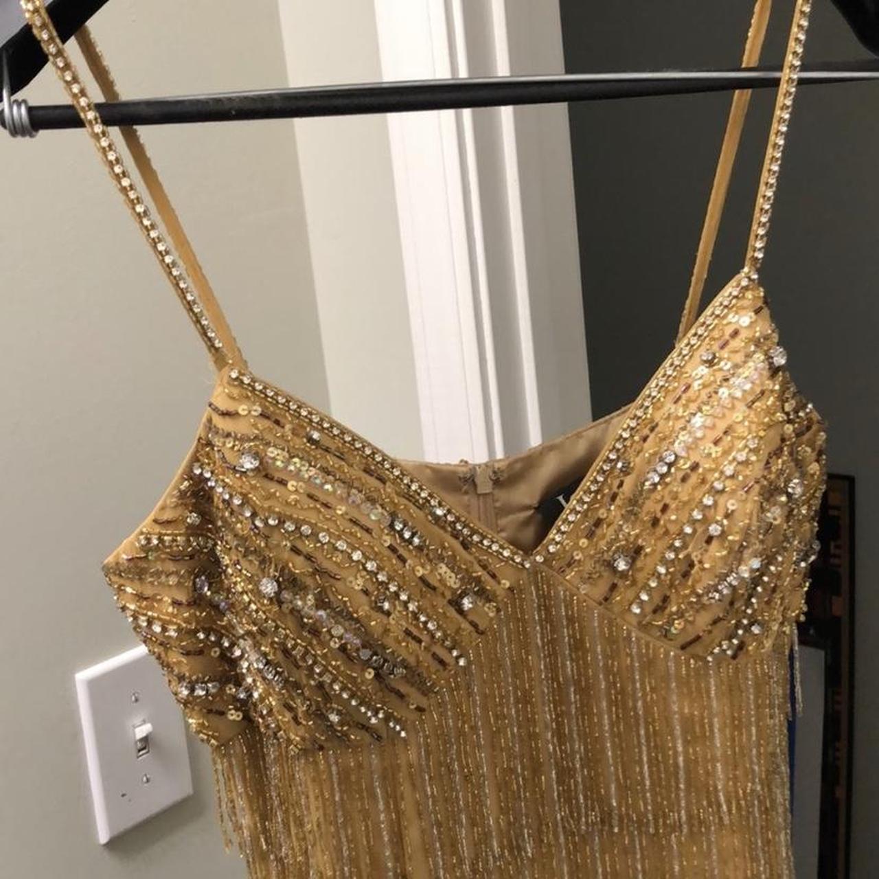 Jovani short gold fringe beaded dress! Only wore... - Depop