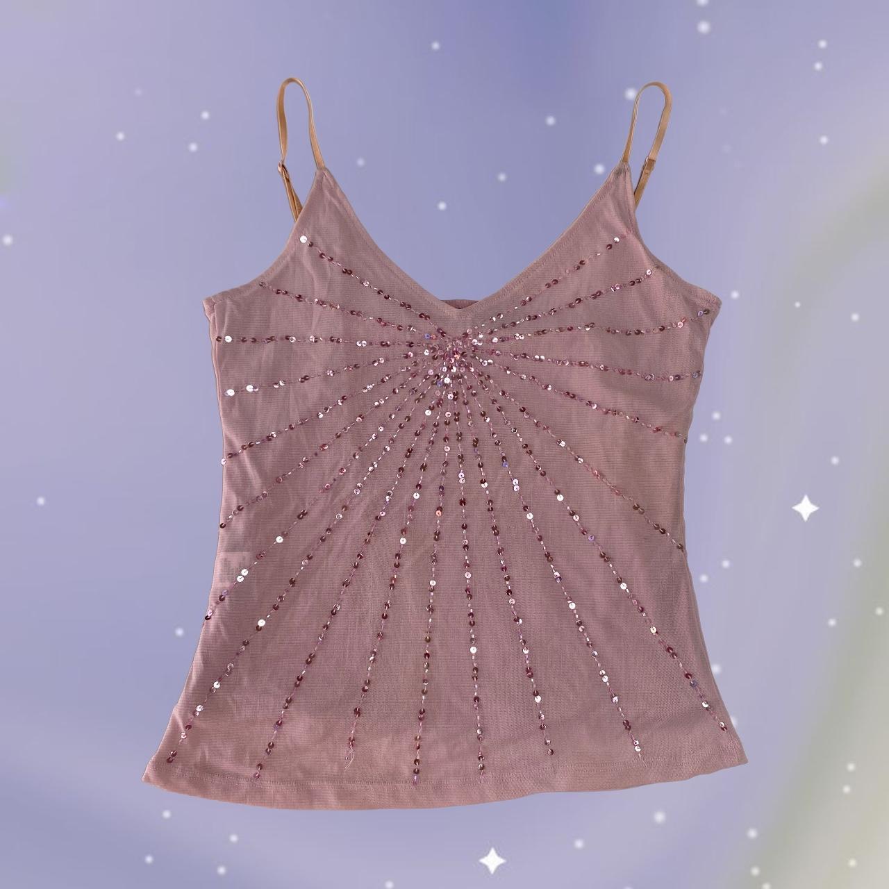 Iconic little pink micro mesh singlet with beaded +... - Depop