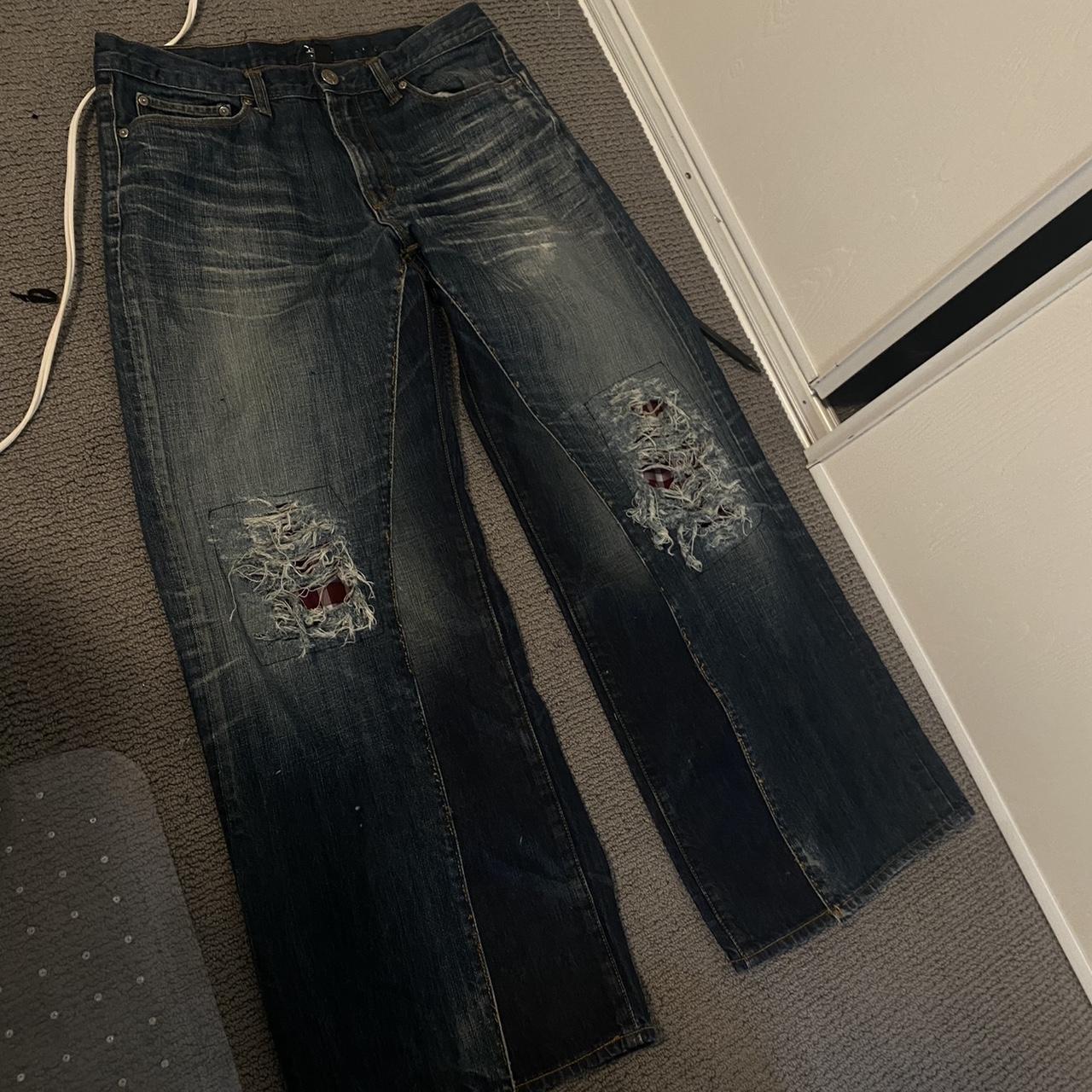 Reaper flannel baggy jeans Rips have inner panel... | Depop
