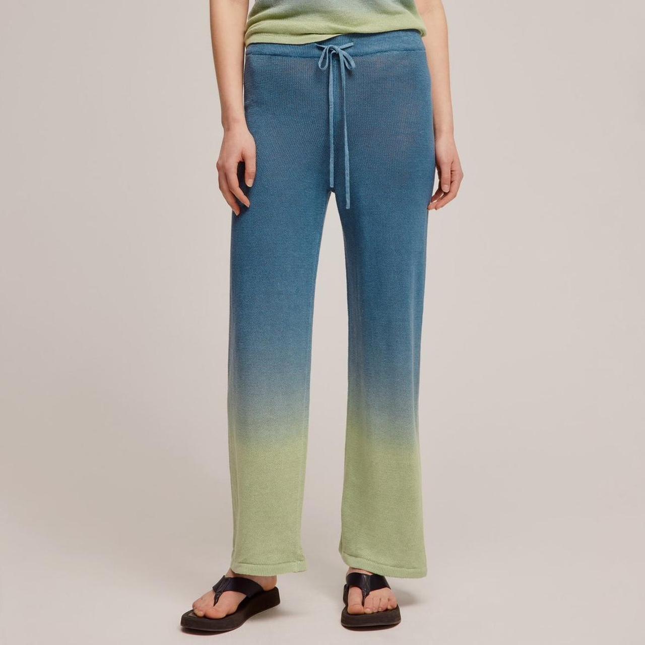 VENROY Linen Knitted Pants in Steel Blue/Green... - Depop