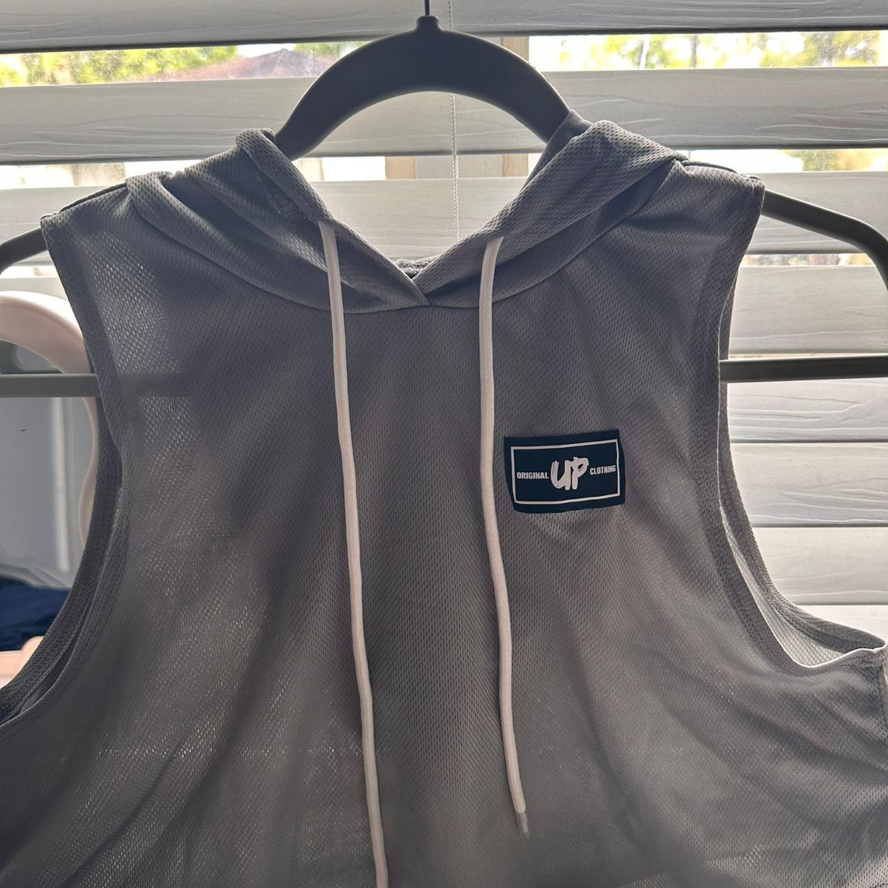 Hooded Grey Tank Top - Depop