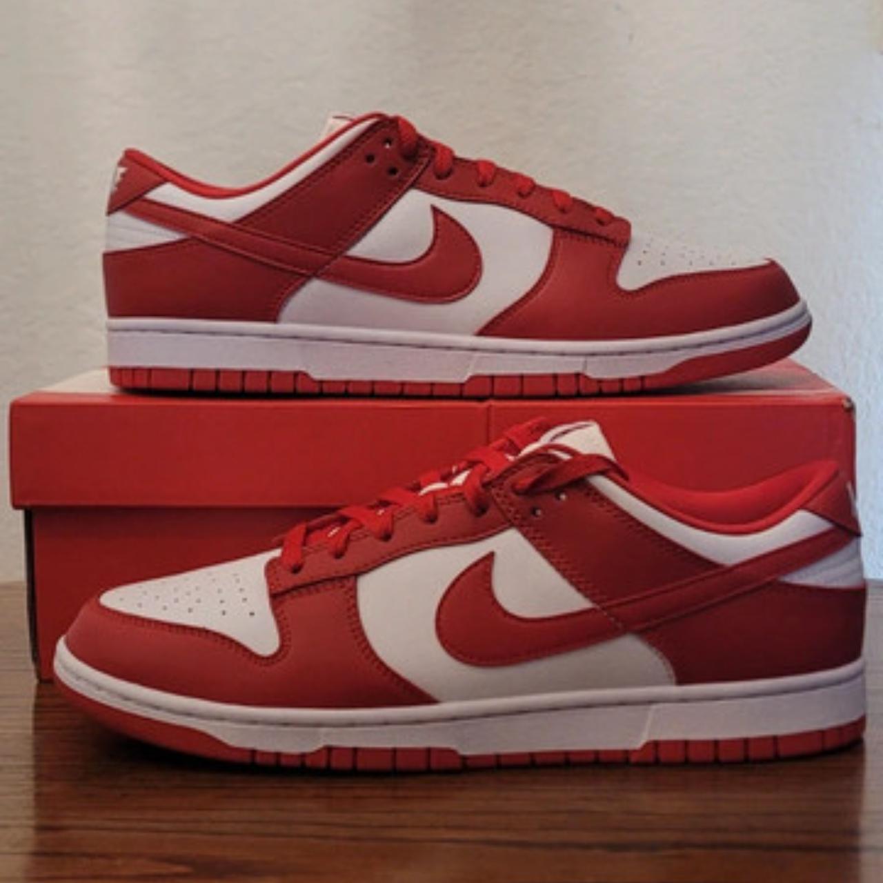 Red Nike Dunk Low Retro - Depop