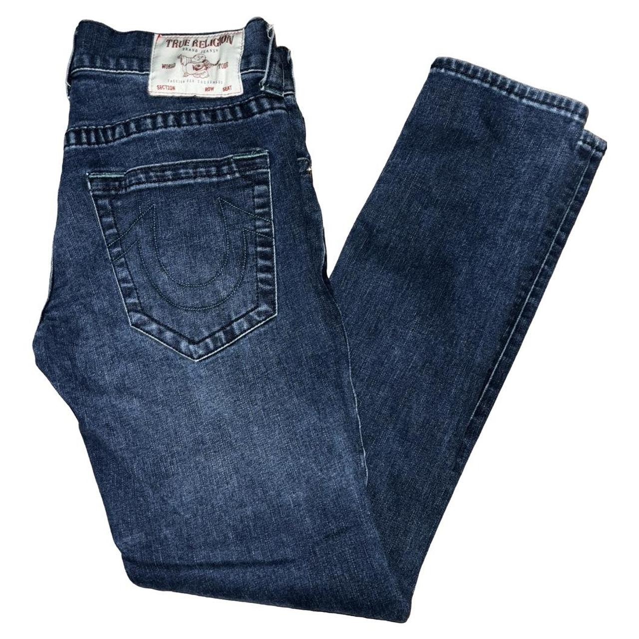 True Religion blue denim jeans with a straight leg... - Depop