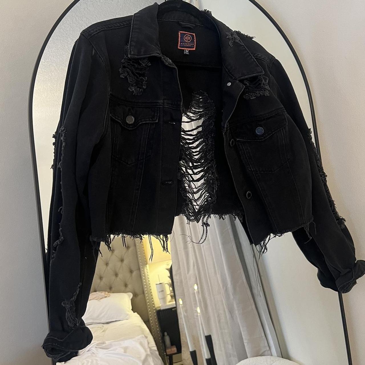 Black distressed denim jacket #distresseddenim - Depop