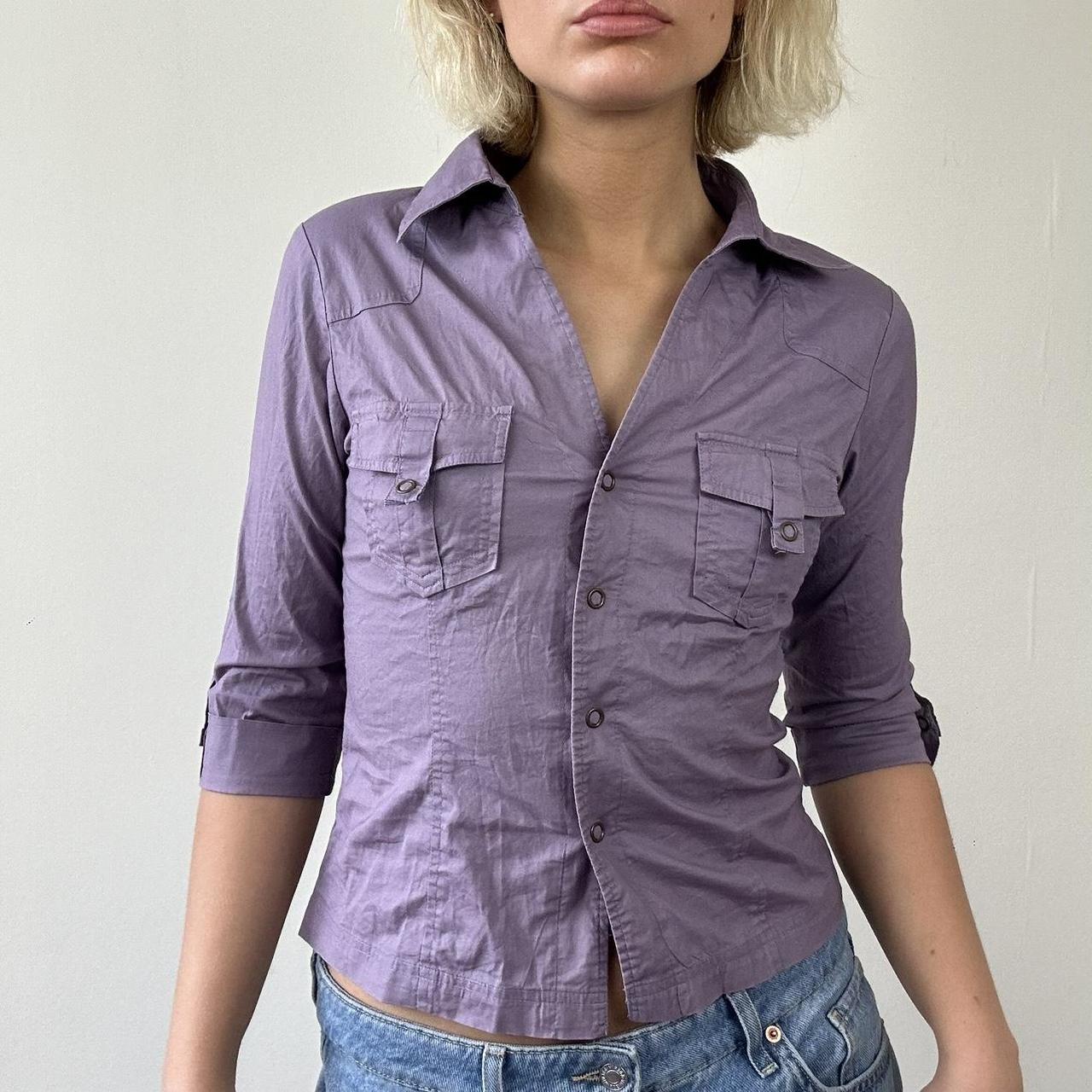 💋 beautiful lilac vintage bay trading button up... - Depop