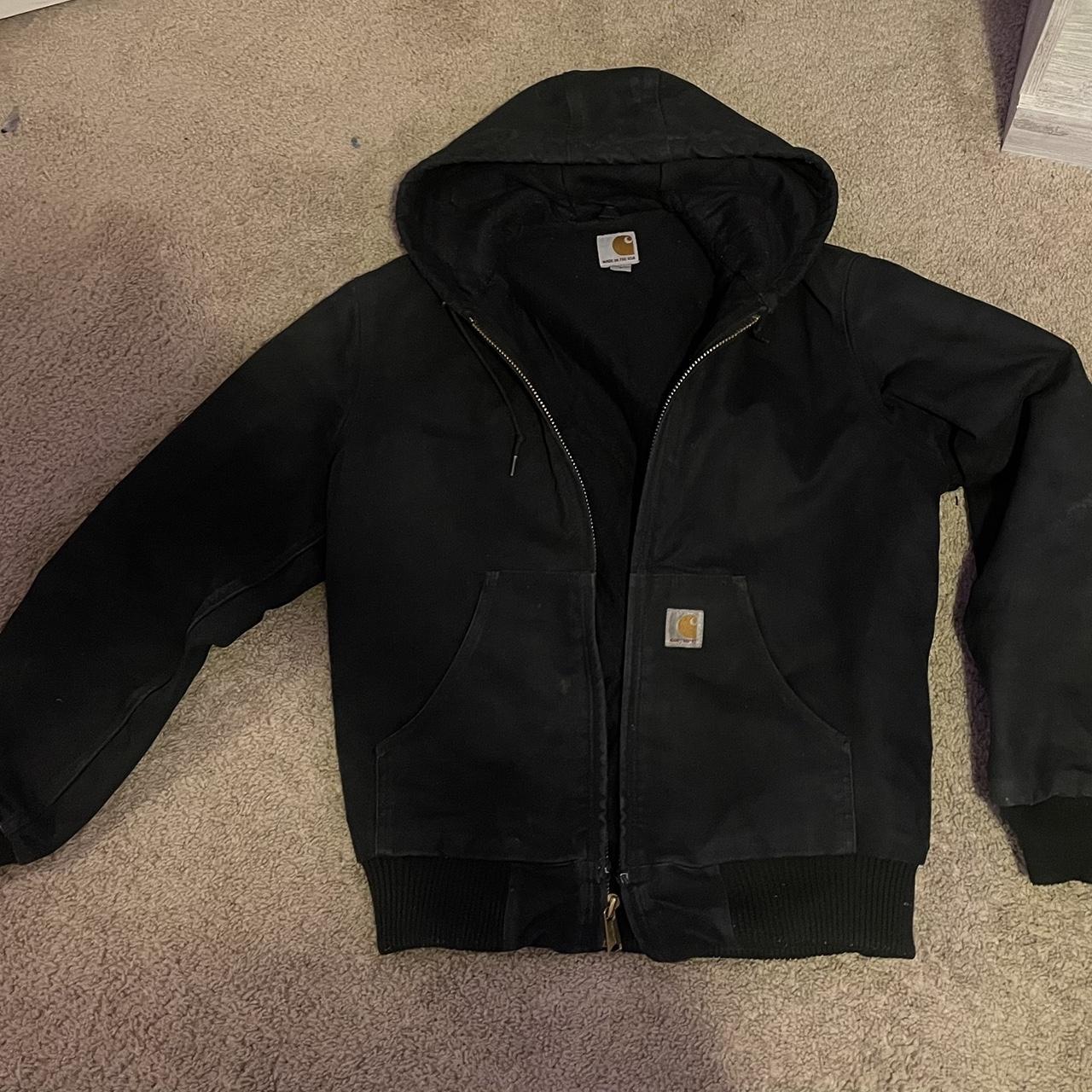 Carhartt black hooded jacket-heavyweight - Depop