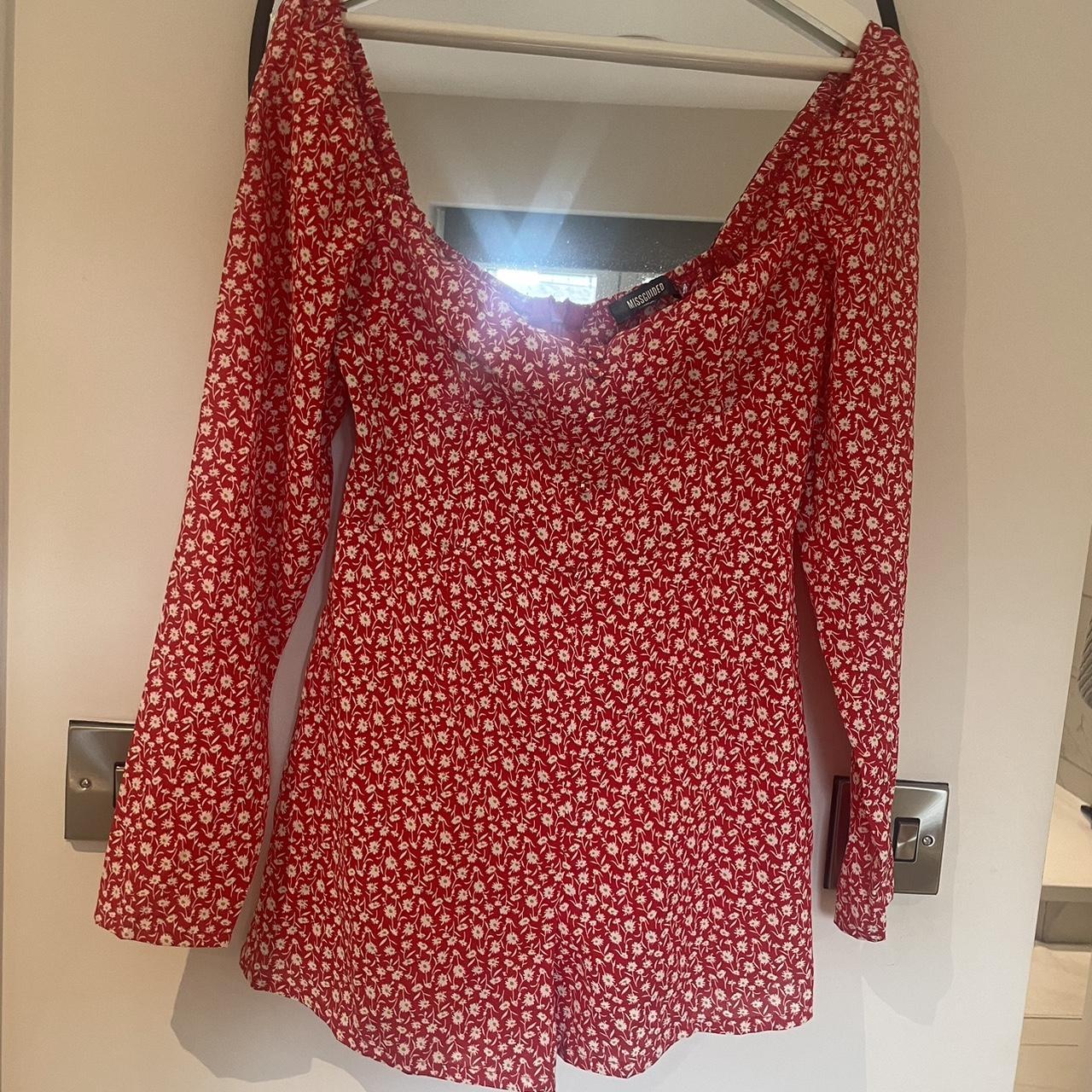 red floral corset play suit from Missguided Never... - Depop