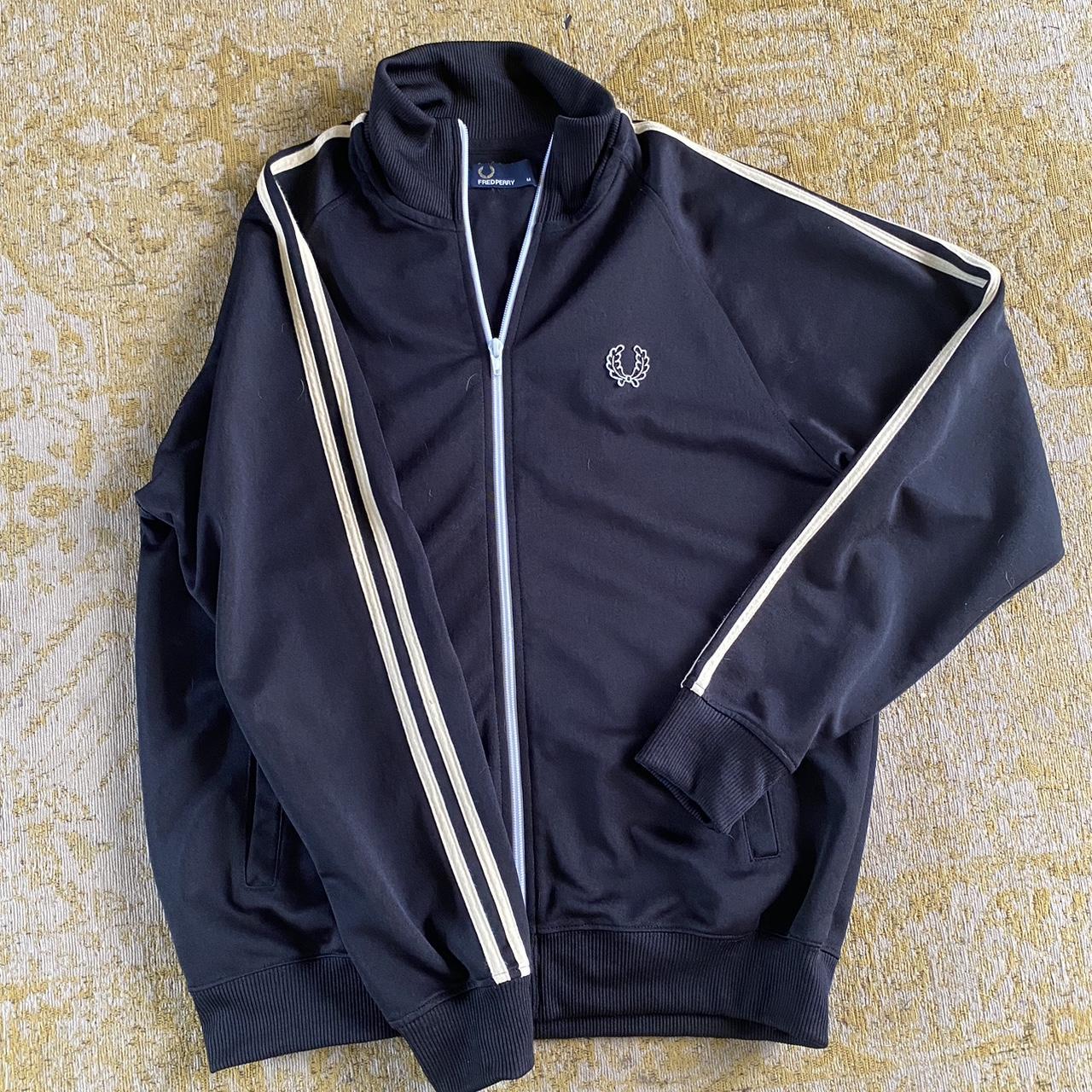 Fred Perry track top. Medium size. Black with white... - Depop