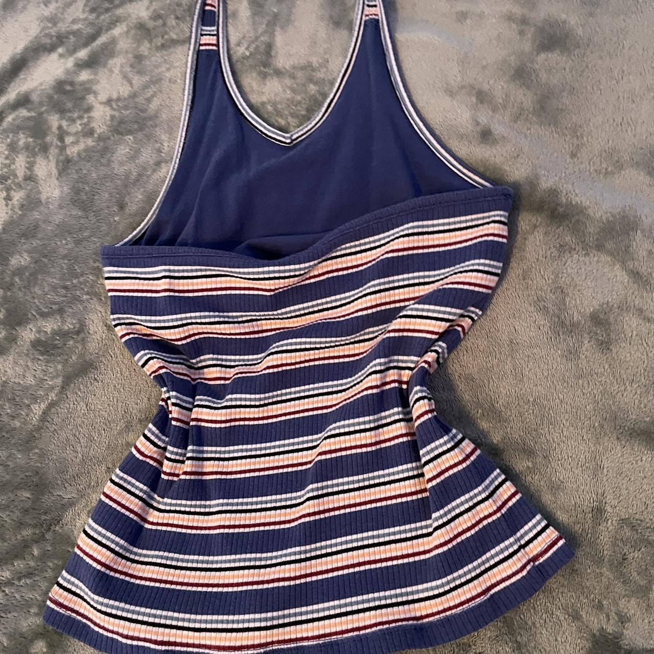 Blue striped tank top, good summer, fits a small,... | Depop