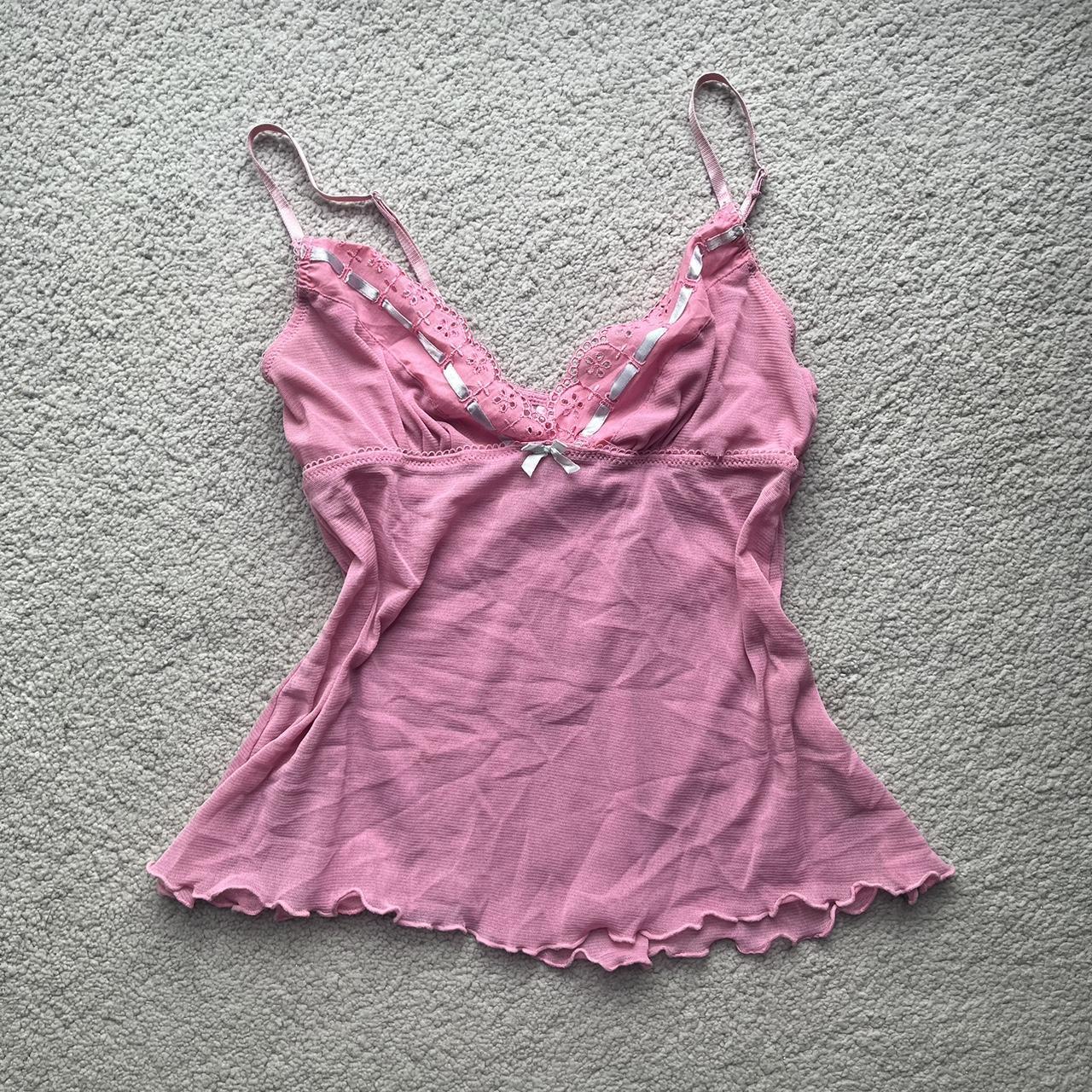 Vintage y2k early 2000s pink cami mesh top. such a... - Depop