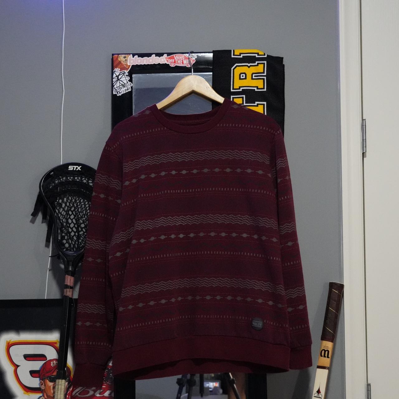 Valor collective Burgundy and red crewneck sweater... - Depop