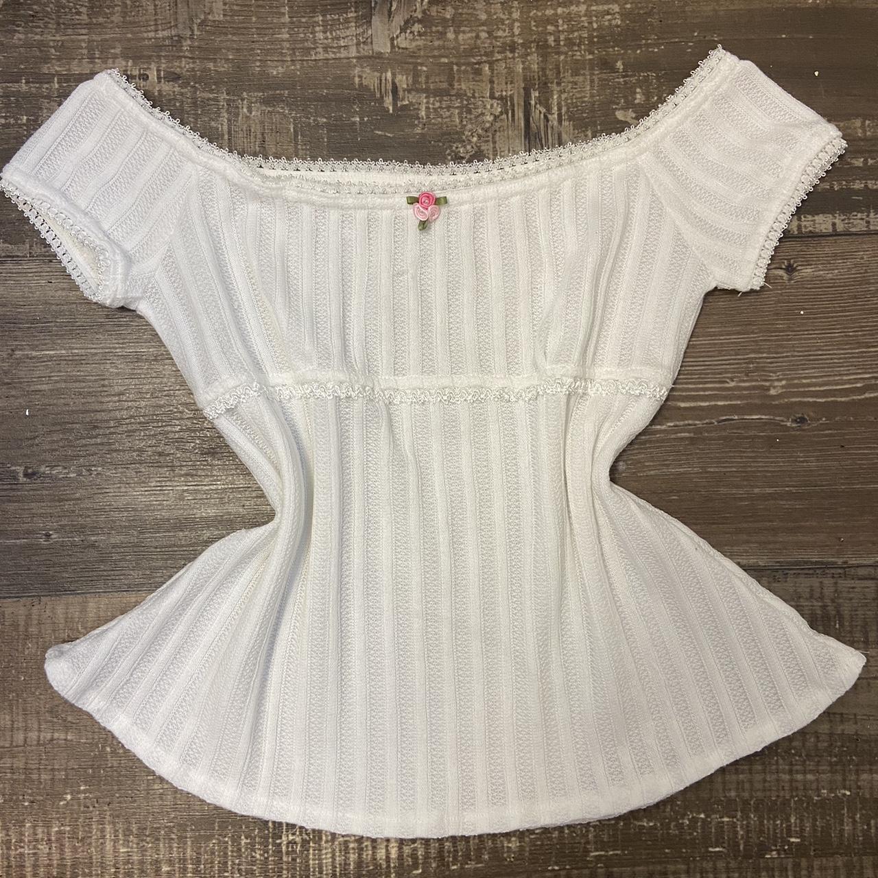 White lacy top, medium but can easily fit a... | Depop