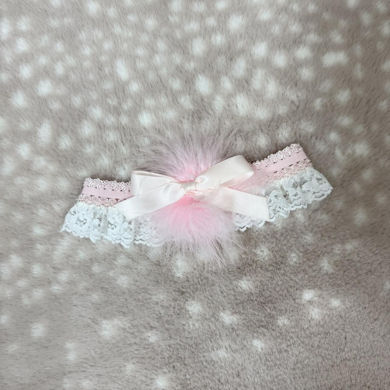 pink and white lace marabou feather garter belt... | Depop