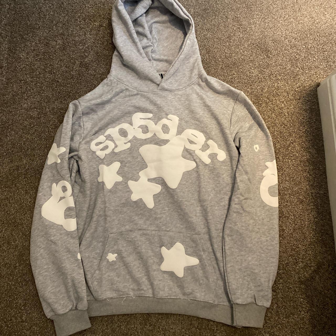 Large Grey Sp5der Hoodie - Depop