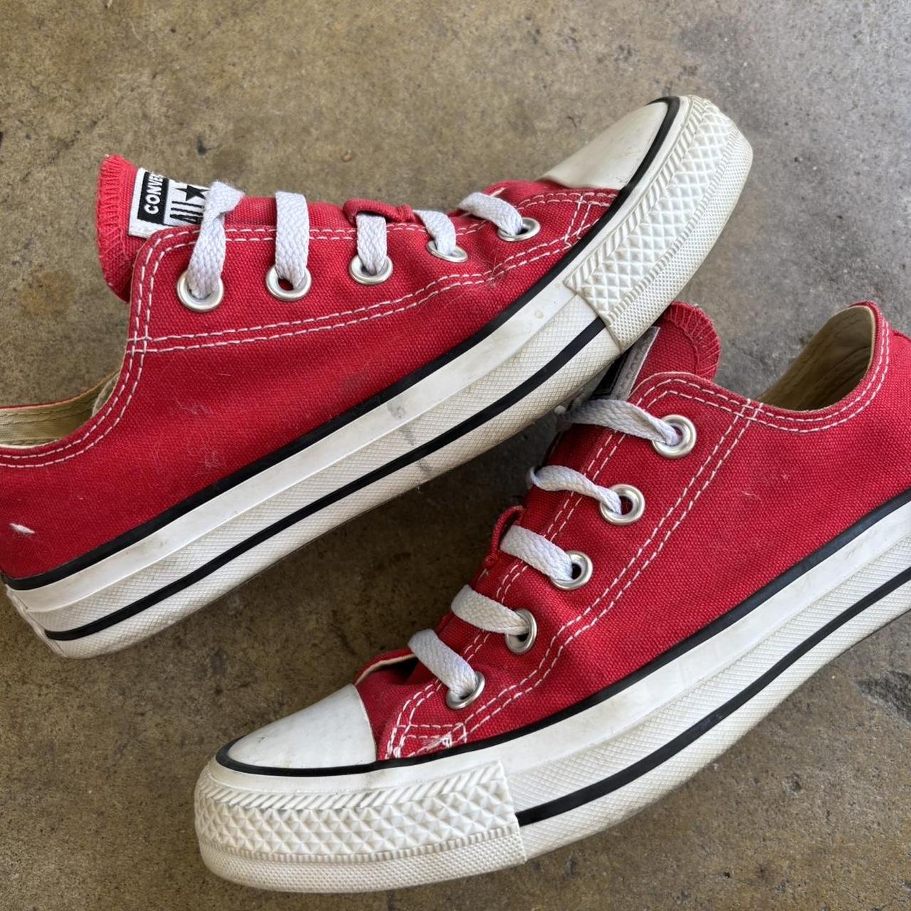 Red and white Converse trainers Very cool and... | Depop