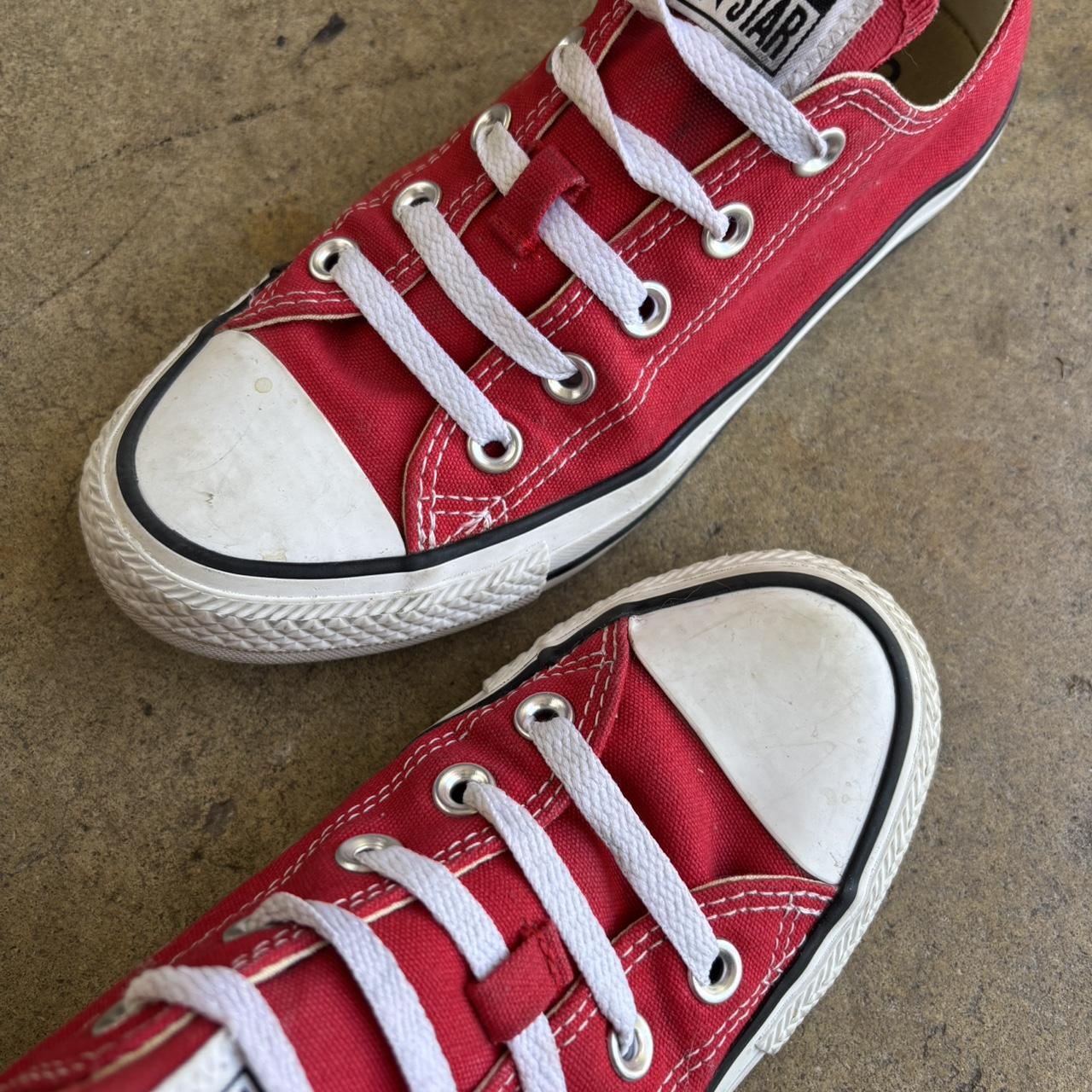 Red and white Converse trainers Very cool and... | Depop