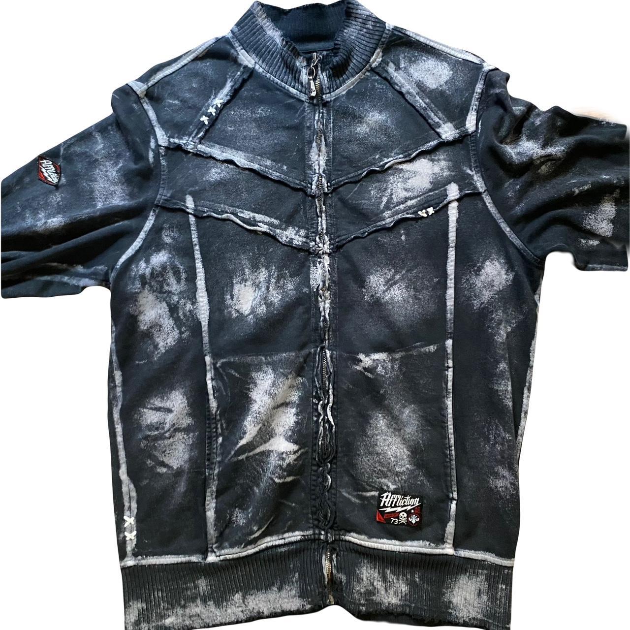 Rare Affliction zip-up cool grey n black pattern... | Depop