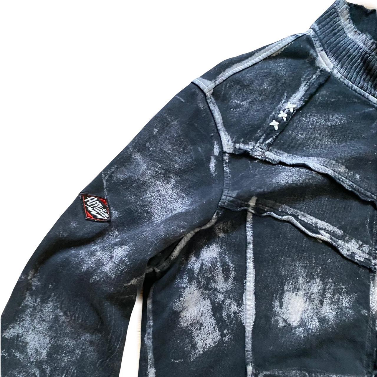 Rare Affliction zip-up cool grey n black pattern... | Depop