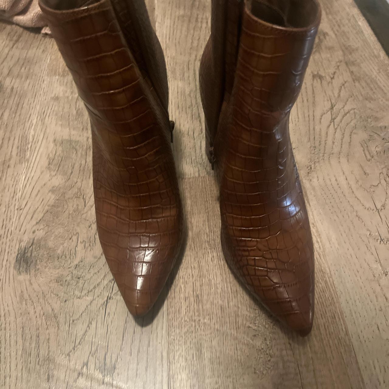 Brown croc print boots with a pointed toe, perfect... - Depop