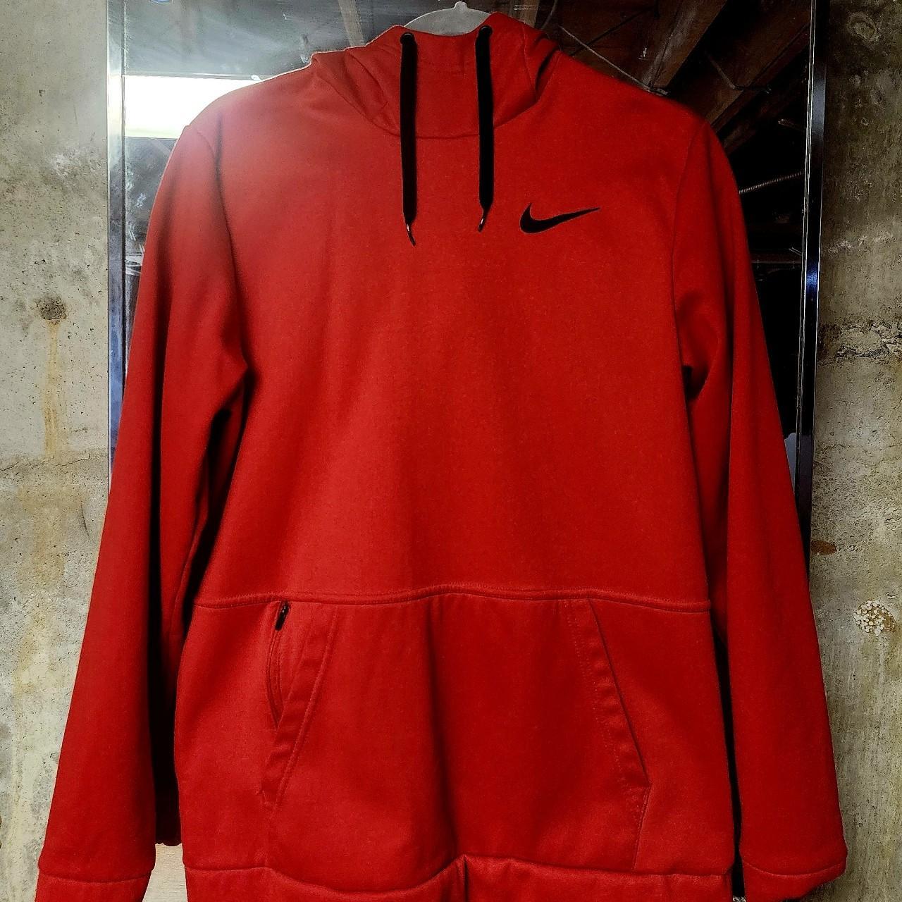 Nike red dry fit hoodie with a zipper under the... - Depop