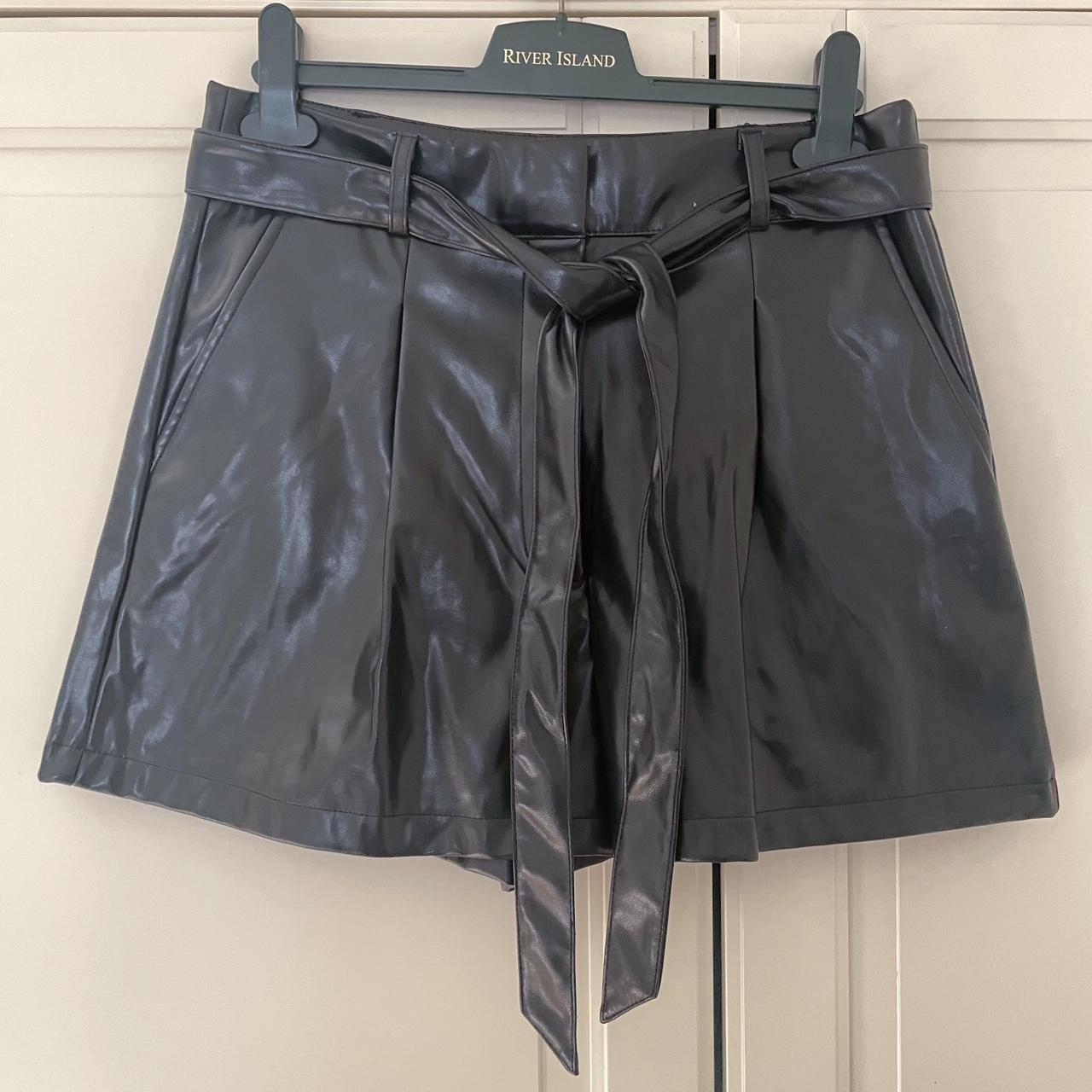 ASOS black pleather shorts size UK 12. Worn once. - Depop