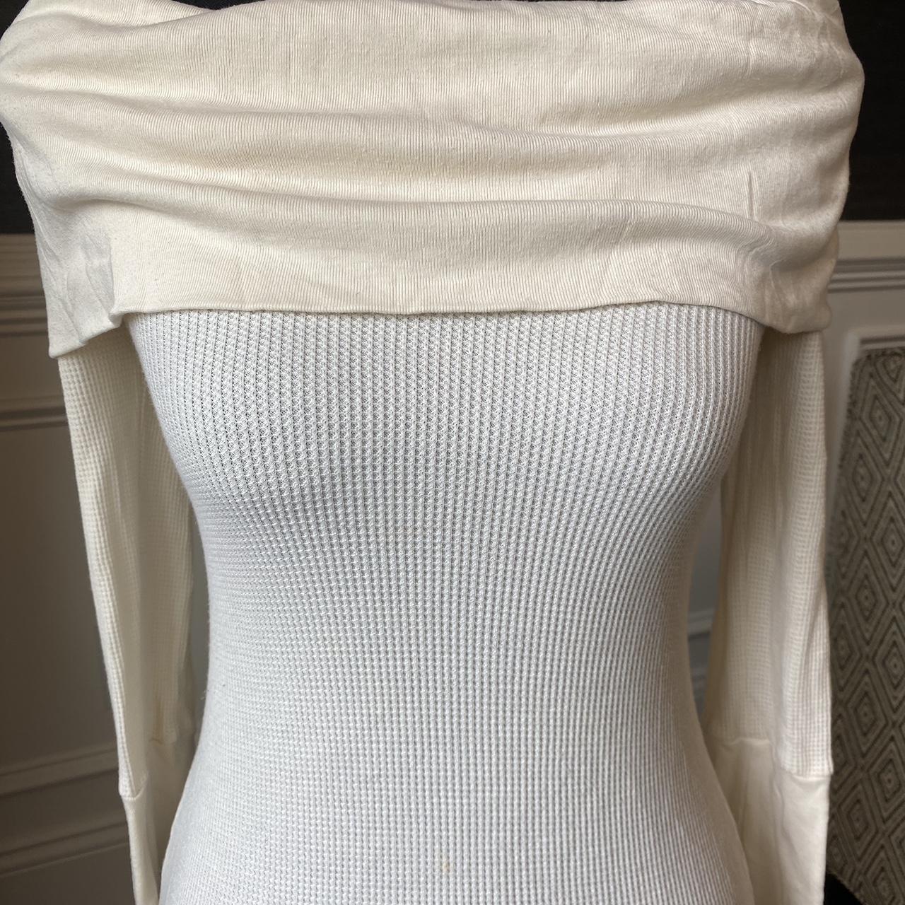 Cream off the shoulder Henley style knit top. Modal... - Depop