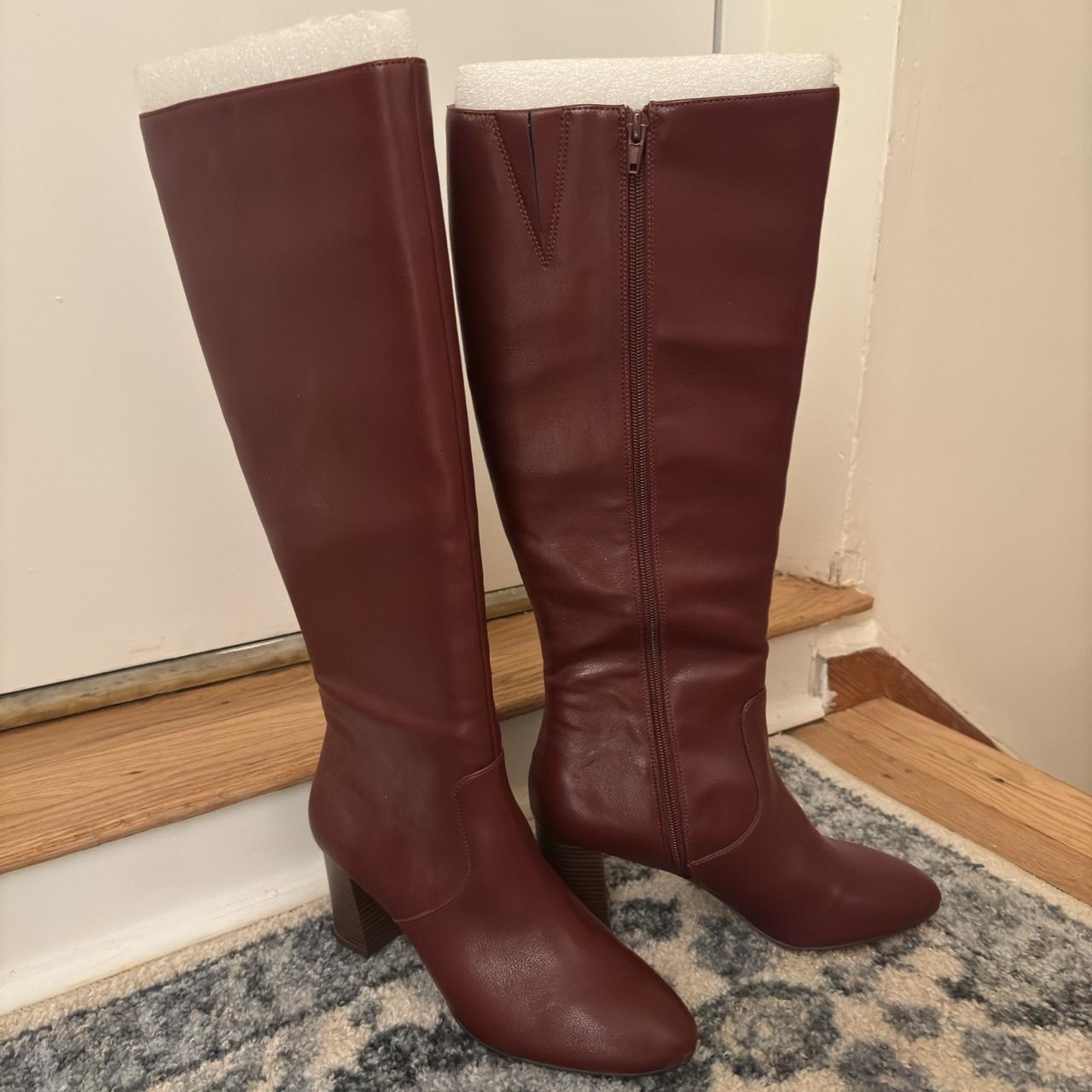 Loft Tall Burgundy Leather Knee-High Boots Size... - Depop