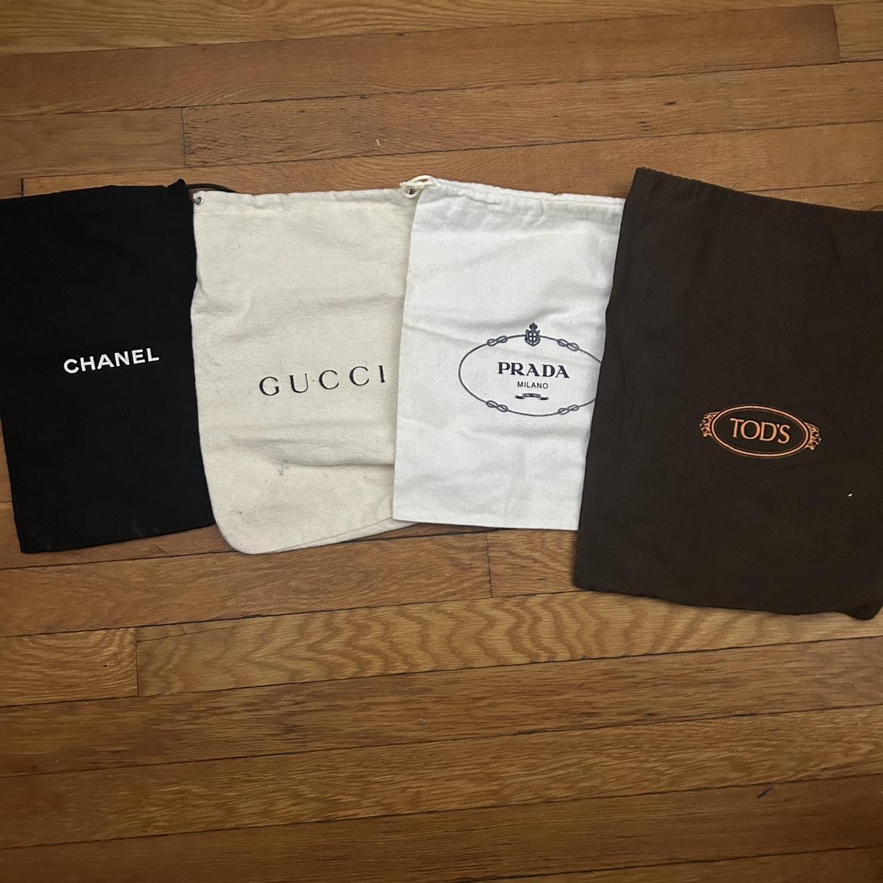 80s-90s designer dust bags 1x Chanel 1x Gucci 1x... - Depop