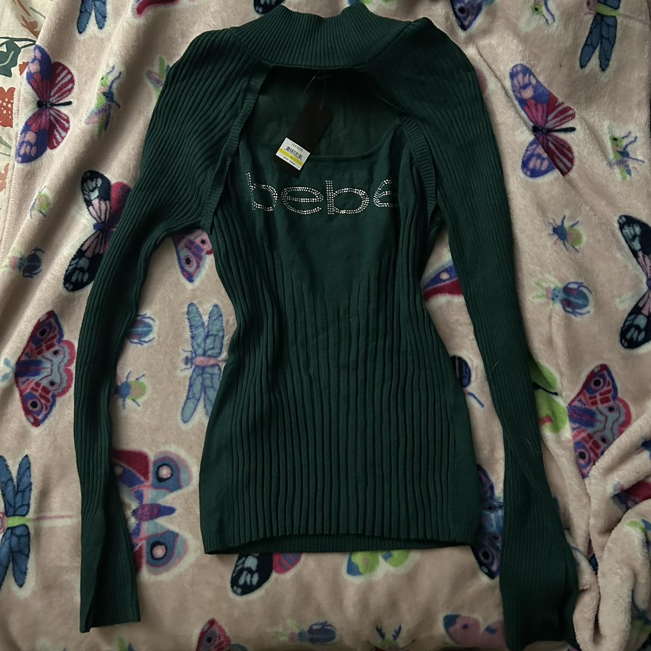 Green Bebe turtleneck chest cut out top with... - Depop