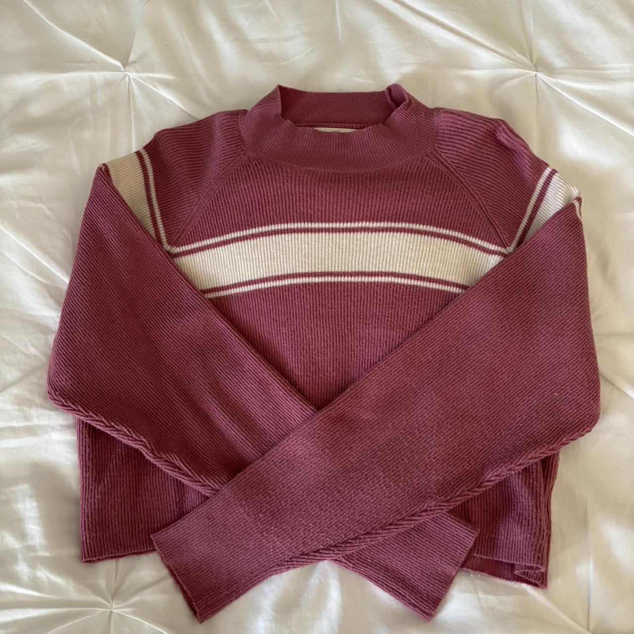 Raspberry and cream striped cropped sweater - Depop
