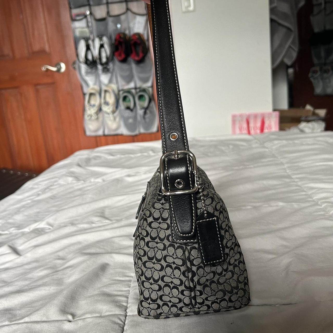 Vintage mini Coach shoulder bag in gray/black. Style... - Depop