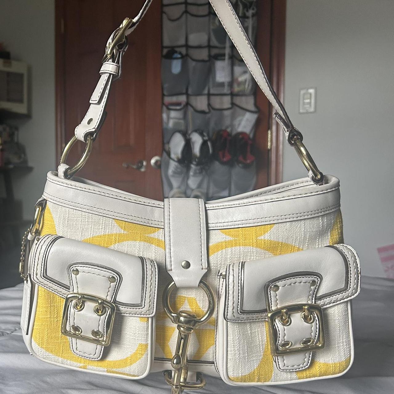 Vintage Coach Legacy bag in white and yellow canvas... - Depop