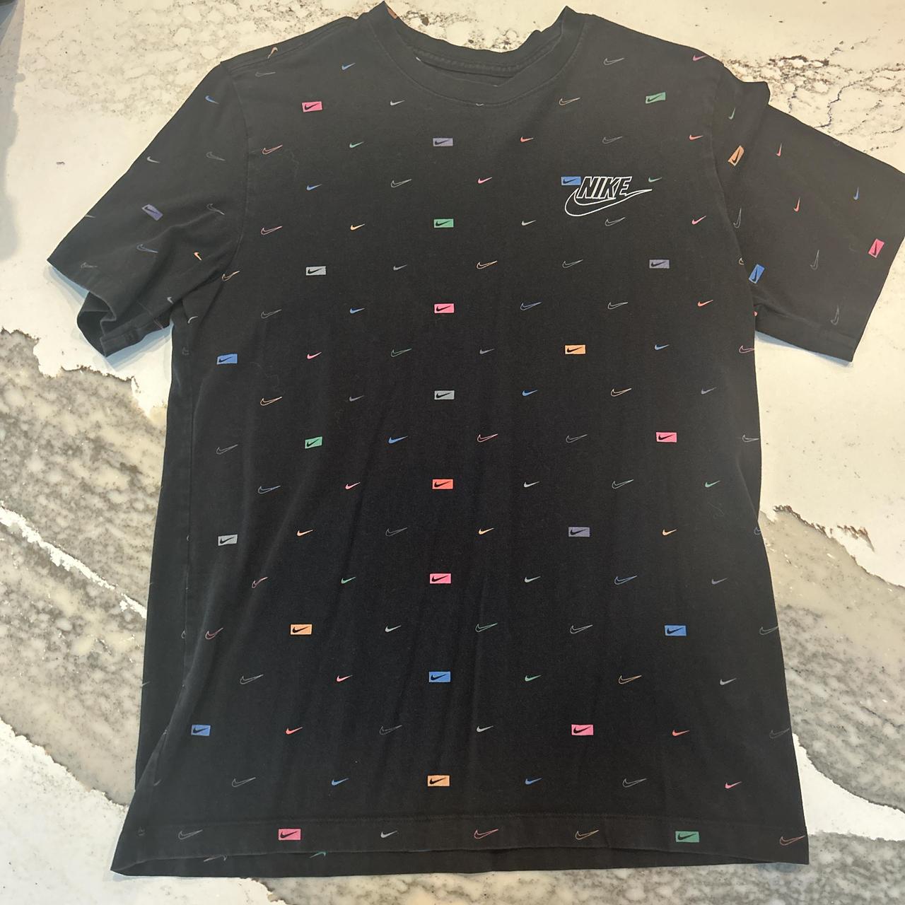 Nike black and multi-colored tshirt - Depop